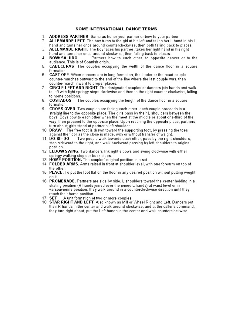 International Dance Terminology Guide | PDF | Dances