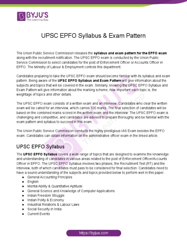 UPSC EPFO Syllabus Exam Pattern | PDF | Accounting | Recruitment