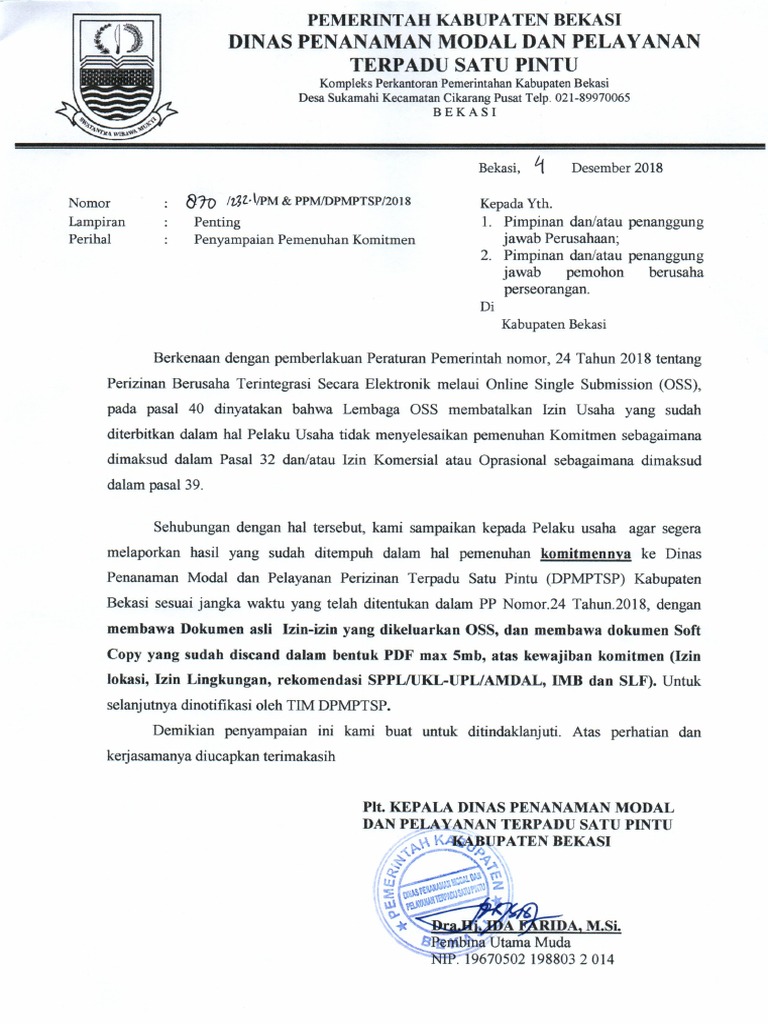Surat Penyampaian Pemenuhan Komitmen | PDF Surat Penyampaian Pemenuhan Komitmen | PDF