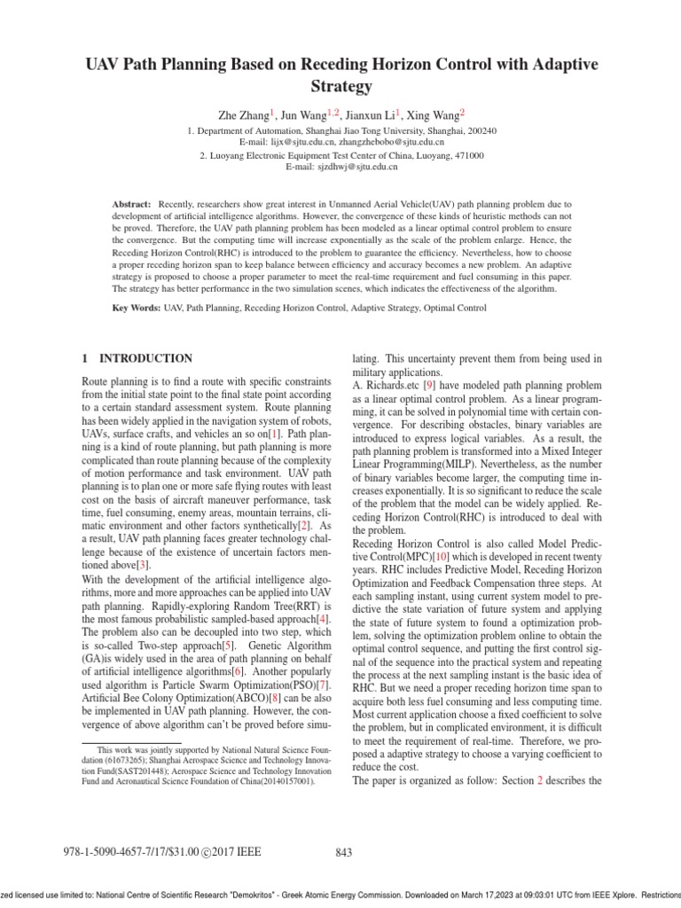 Uav Path Planning Based On Receding Horizon Control With Adaptive Strategy Download Free Pdf