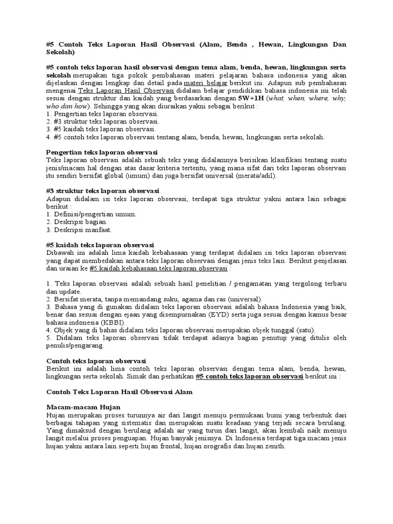 5 Contoh Teks Laporan Hasil Observasi | PDF | Kesehatan Holistik ...
