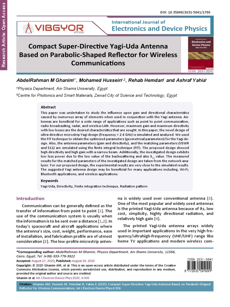 Vibgyor: Compact Super-Directive Yagi-Uda Antenna Based On Parabolic-Shaped Reflector For ...