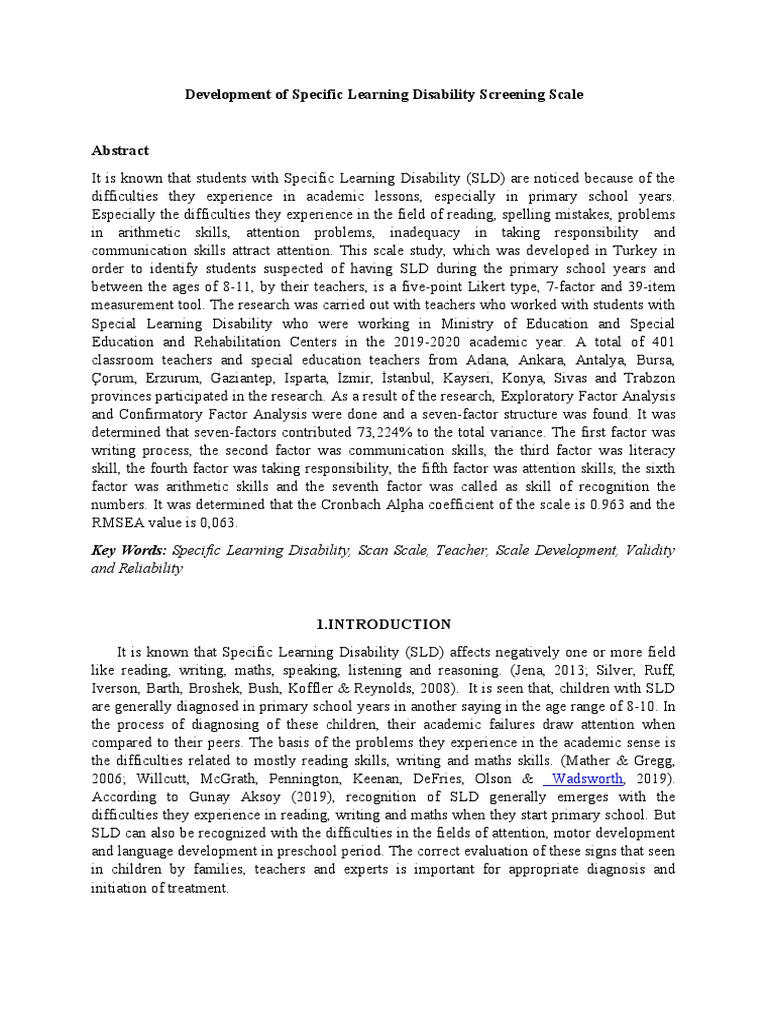Development of Specific Learning Disability Screening Scale | PDF ...