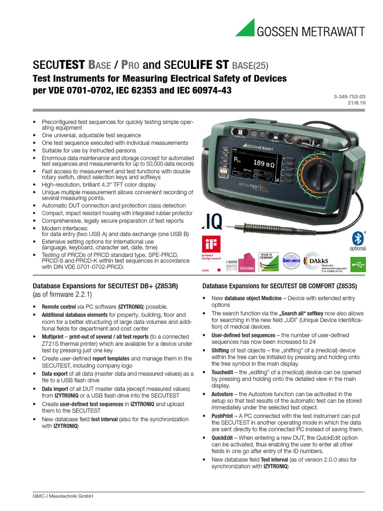 Secutest Pro Iq m705c | PDF | Mains Electricity | Usb