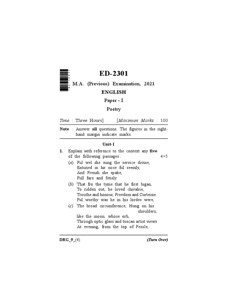 English MA Poetry Exam Guide | PDF | Poetry