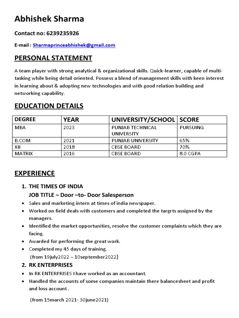 Abhishek Sharma - Abhishek Sharma | PDF