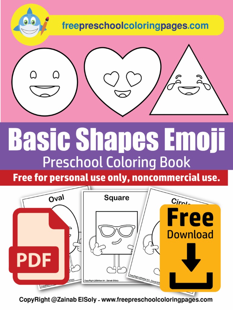 Basic Shapes Emoji Cartoon Faces Free Preschool Coloring Book PDF Free ...