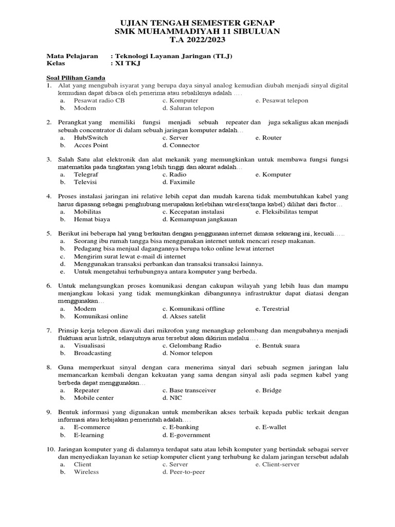 FIX - Daslin-UTS Genap XI TKJ 2022-2023 - TLJ | PDF | Bisnis