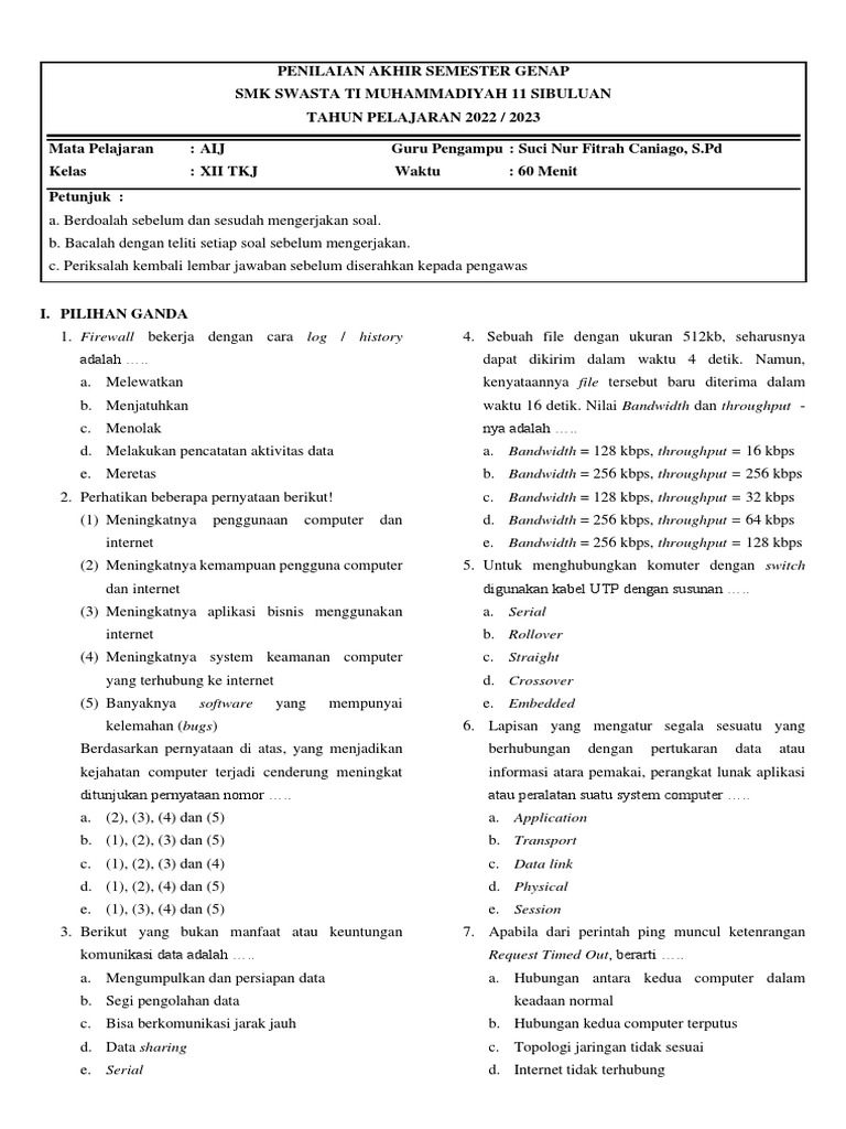 Aij Pas Xii TKJ Semester Genap | PDF | Teknologi & Rekayasa