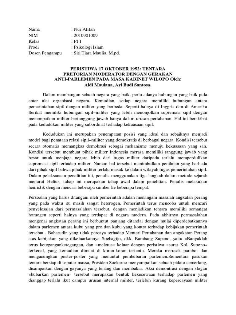 Peristiwa 17 Oktober 1952: Tentara Pretorian Moderator Dengan Gerakan ...