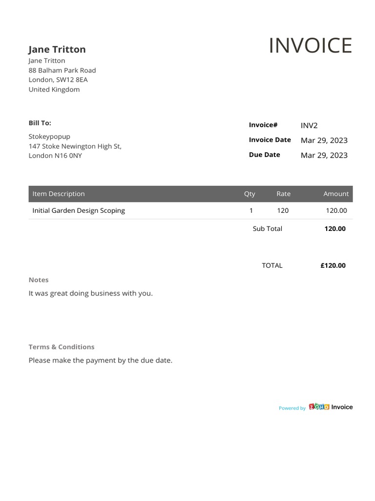 Example Invoice For Gardener | PDF
