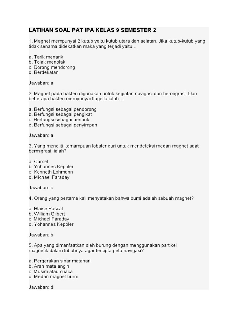 Latihan Soal Pat Ipa Kelas 9 Semester 2 | PDF