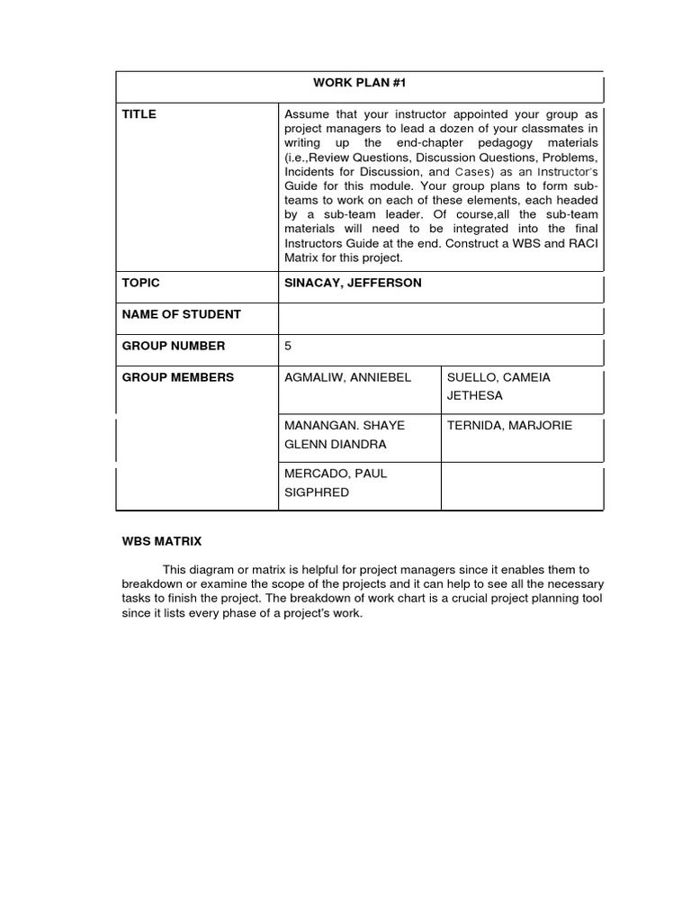 Group5 Work-Plan1 Sinacay | PDF