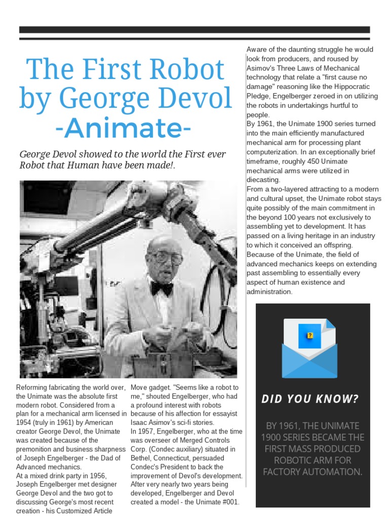 Animate - The First Robot by George Devol | PDF | Robot | Robotics
