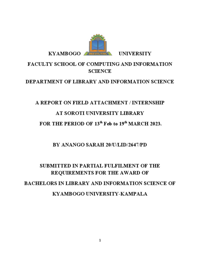 Soroti University Library Internship Report | PDF | Libraries | Books