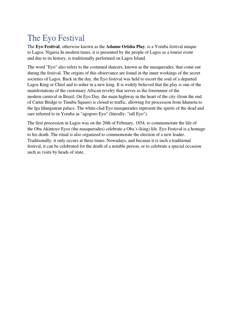 Eyo Festival: History and Celebration | PDF | History