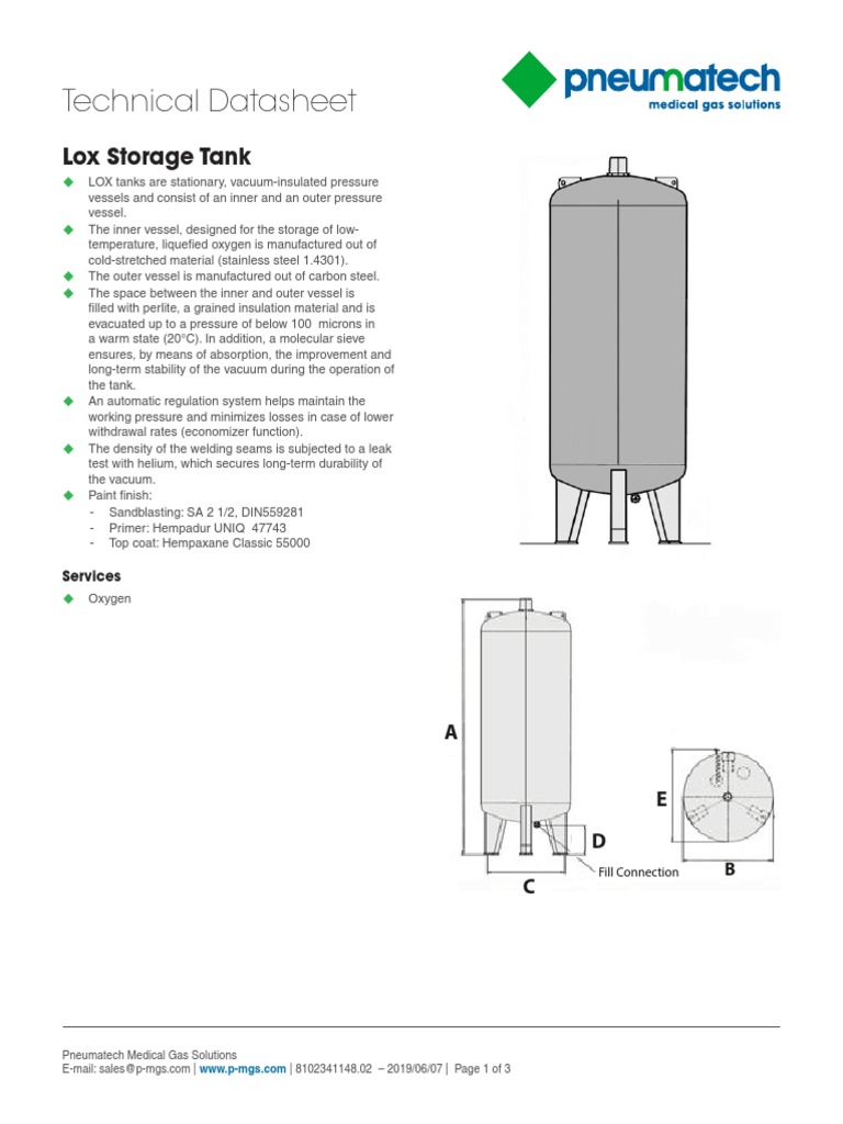 PMGS LOX Storage Tank HTM Technical Datasheet EN 8102341148 | PDF ...