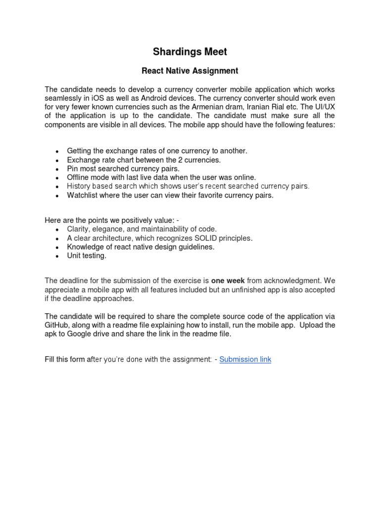 React Native Developer Assignment | PDF React Native Developer Assignment | PDF