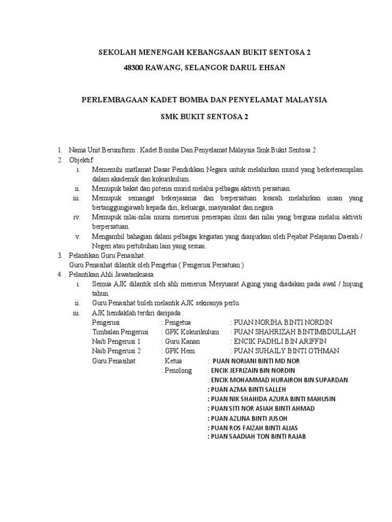 2.0 Perlembagaan Unit Bomba | PDF