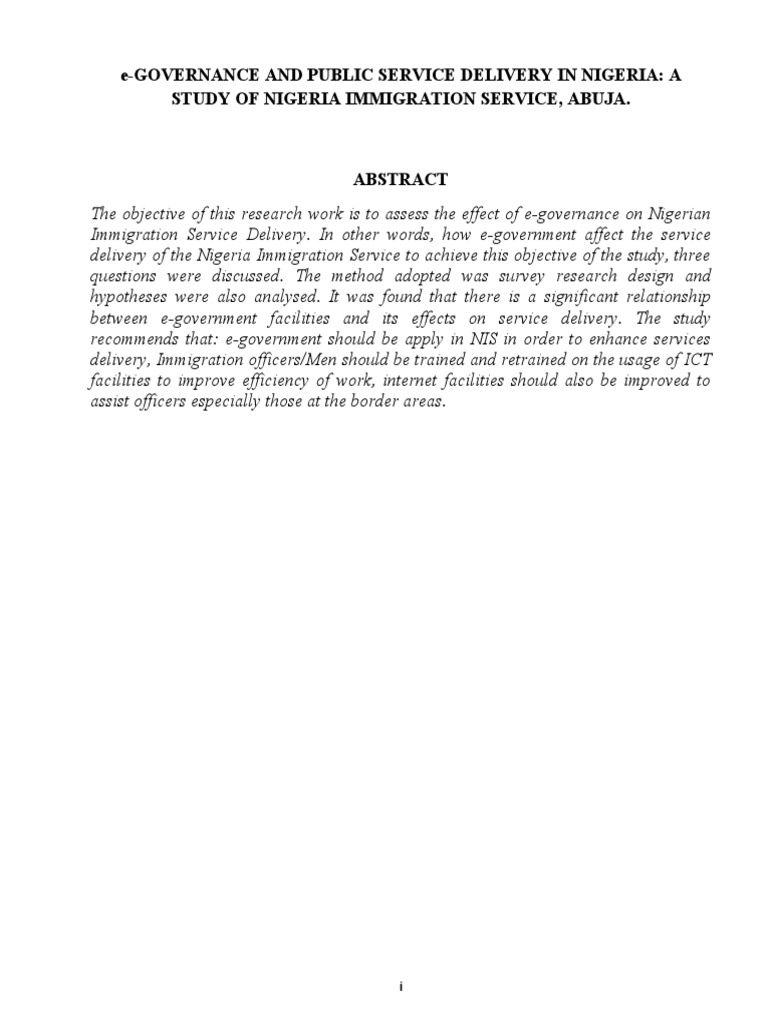 e-GOVERNANCE AND PUBLIC SERVICE DELIVERY IN NIGERIA A STUDY OF NIGERIA ...