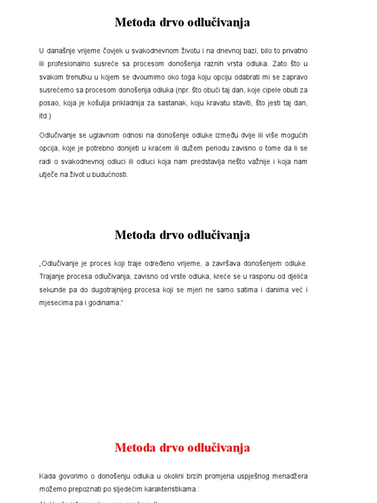 Metoda Drvo Odlučivanja 1 | PDF