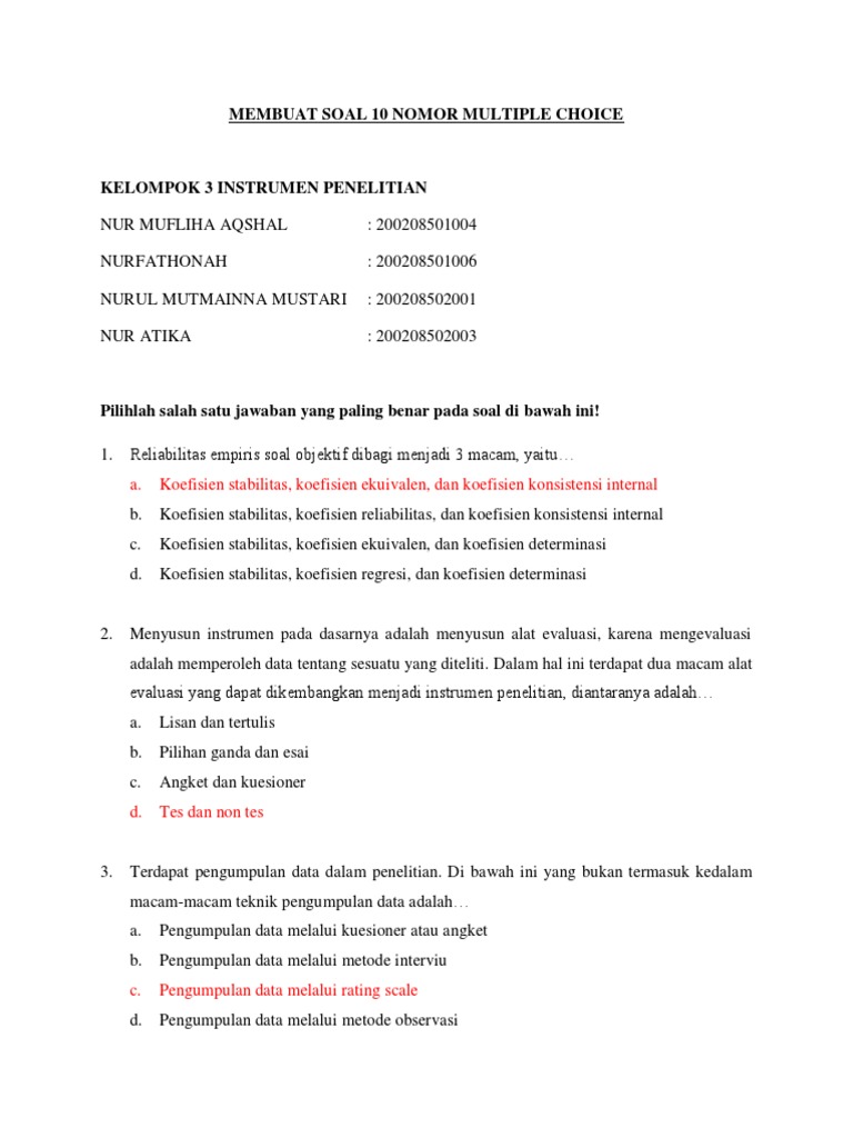 Membuat Soal 10 Nomor Multiple Choice: A. Koefisien Stabilitas ...