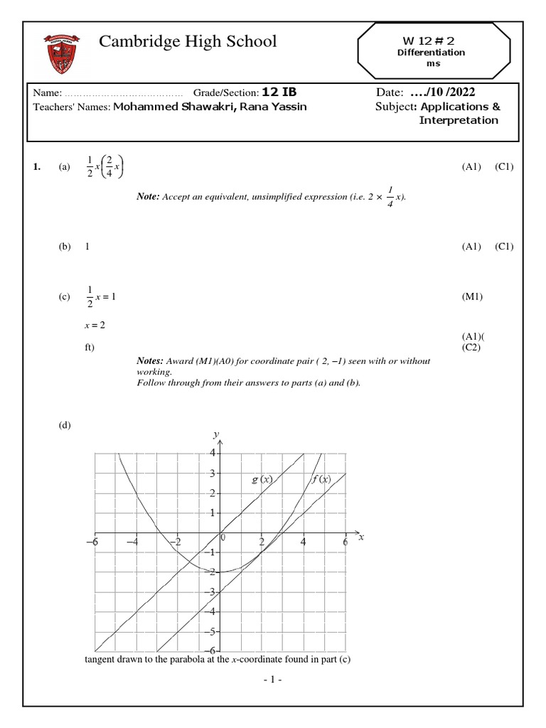 W 12 # 2 Calculus - Differentiation Ms | Download Free PDF | Tangent | Slope