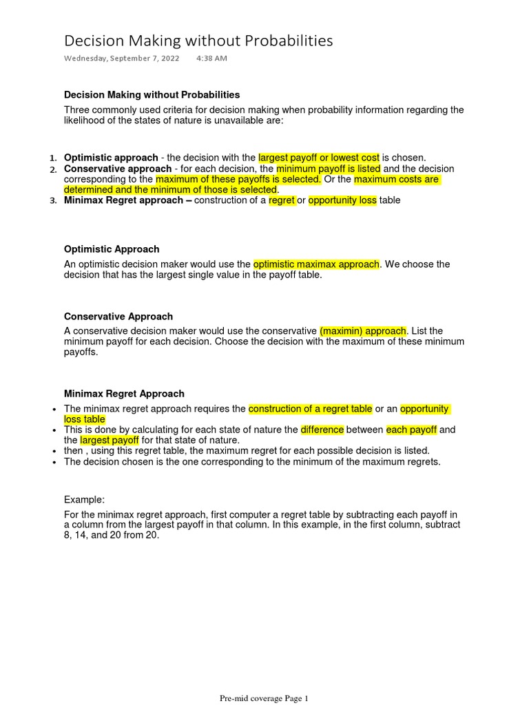 Decision Making Without Probabilities | PDF