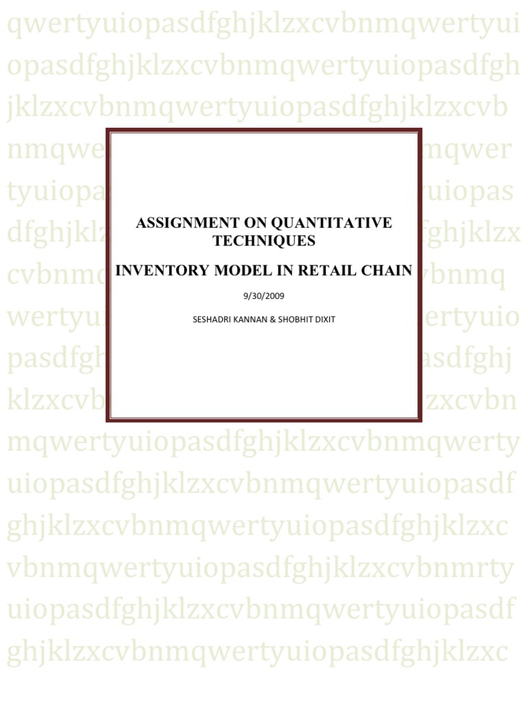 Assignment On Quantitative Techniques Inventory Model in Retail Chain ...