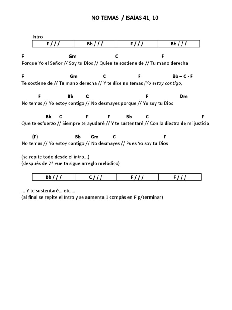 No temas: letra y acordes de alabanza | PDF