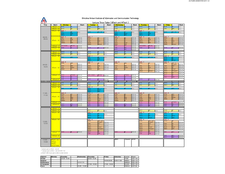 BTech and MTech Lecture Timetable 2011 | PDF | Educational Assessment And Evaluation | Students