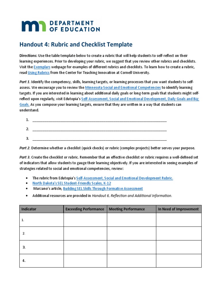Handout 4: Rubric and Checklist Template | PDF