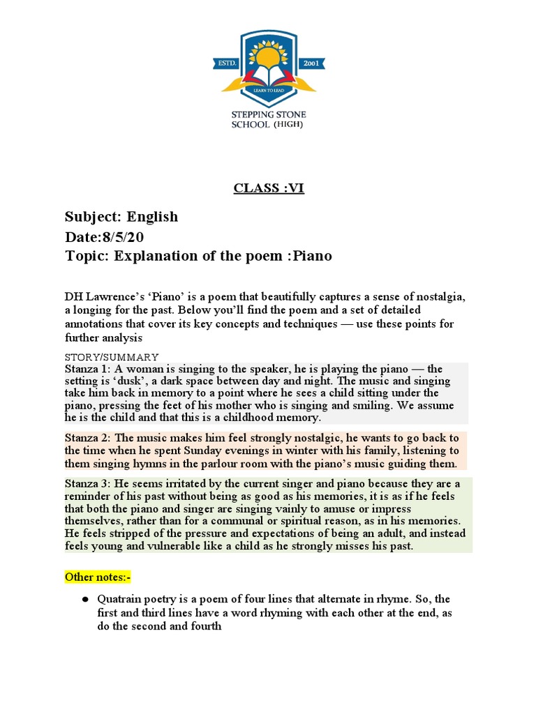 Eng 6 11 | PDF | Poetry | Nostalgia