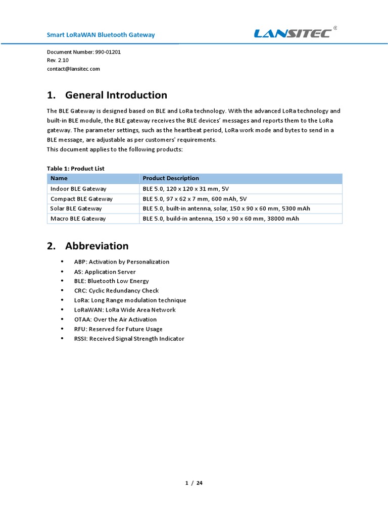 Lansitec Bluetooth Gateway DataSheet 2.10 | PDF | Bluetooth | Computer Engineering