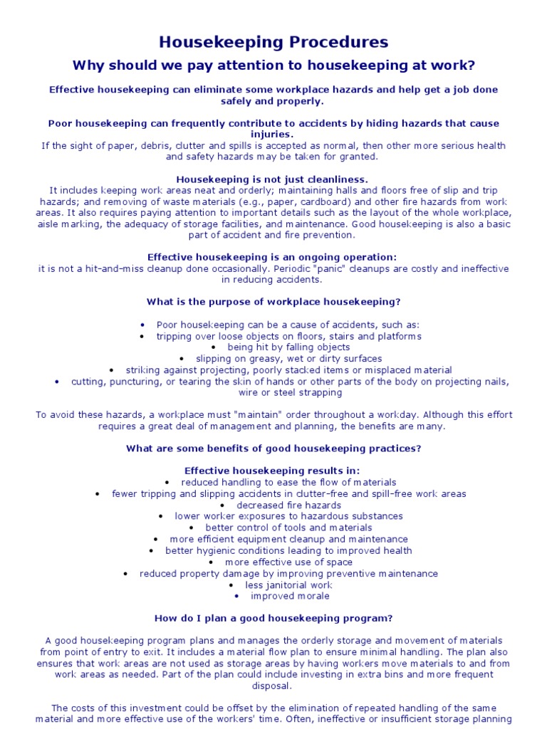 Housekeeping Procedures: Why Should We Pay Attention To Housekeeping at ...