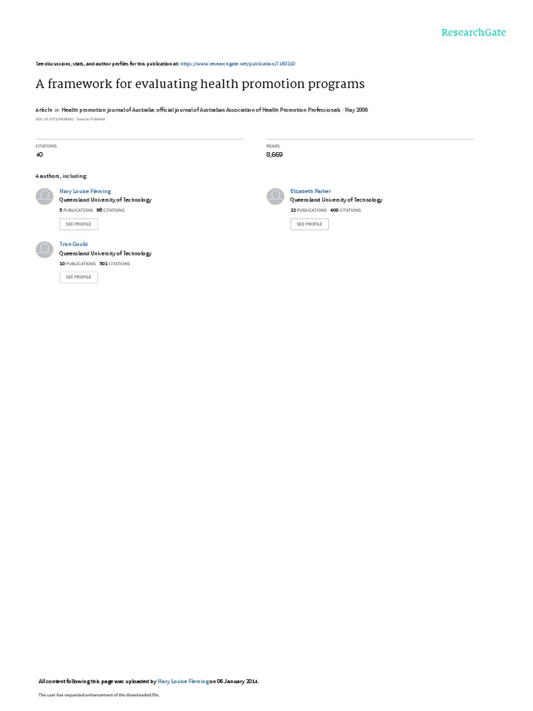 A Framework For Evaluating Health Promotion Programs | PDF | Evaluation ...