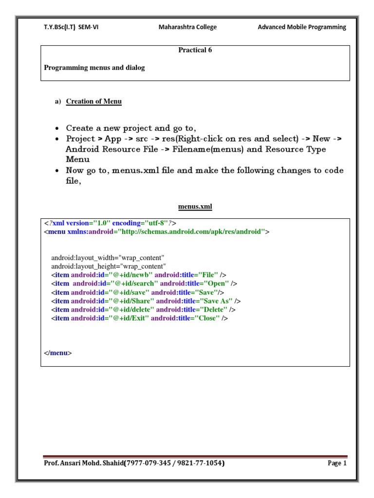 Menus and Dialog | PDF | Android (Operating System) | Menu (Computing)