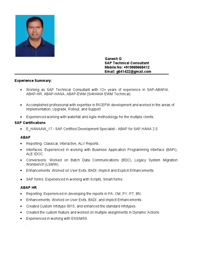 Ganesh G - SAP ABAP - ABAP HR - ABAP EWM - ABAP HANA CONSULTANT | PDF ... Ganesh G - SAP ABAP - ABAP HR - ABAP EWM - ABAP HANA CONSULTANT | PDF ...
