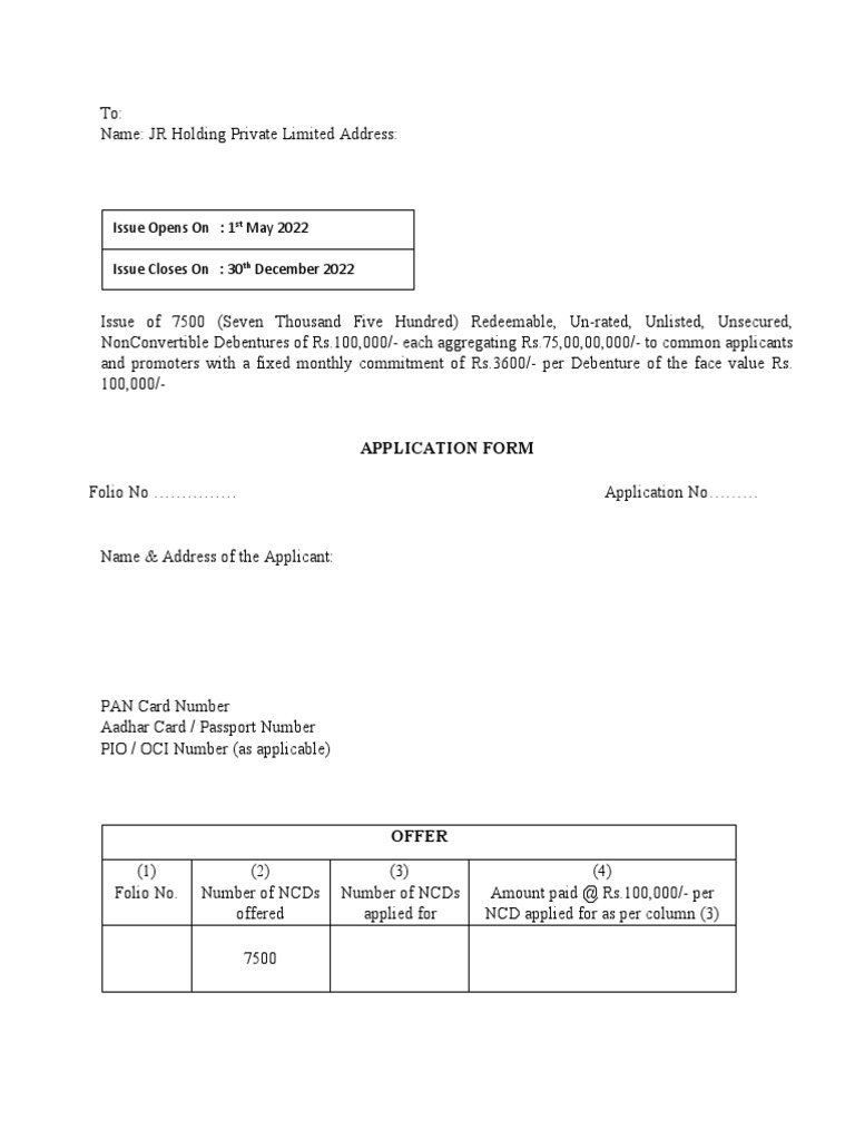 Debenture Application Form Version 2.0 | PDF | Interest | Banks