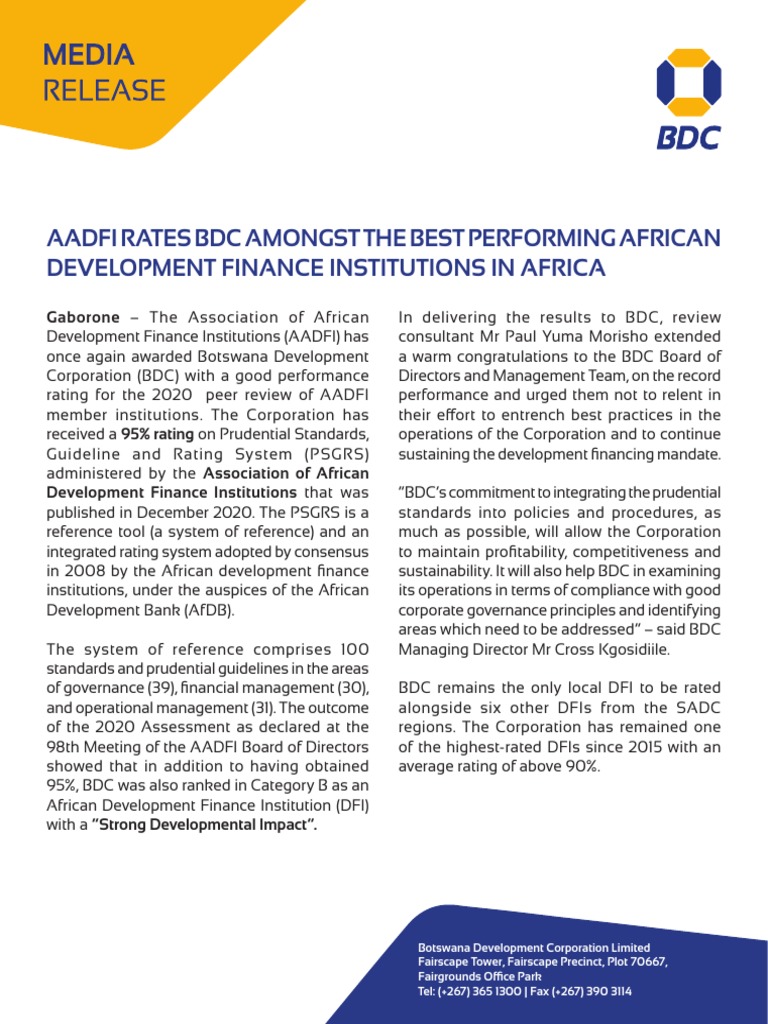 Aadfi Rates BDC Amongst The Best Performing African Development Finance ...