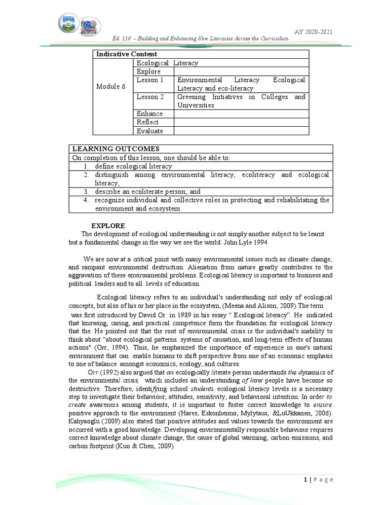 Module 6 Ecological Literacy | PDF | Ecology | Literacy