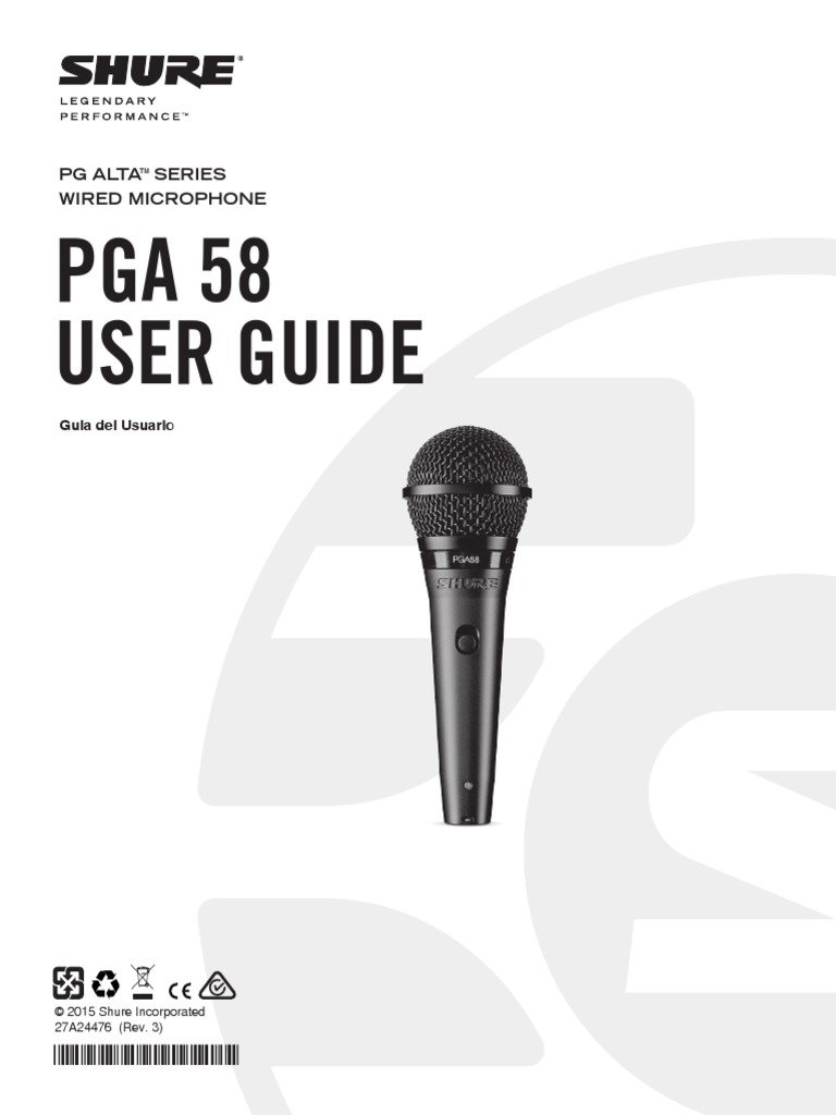 PGA 58 User Guide: Wired Microphone PG Alta Series | PDF | Micrófono ...