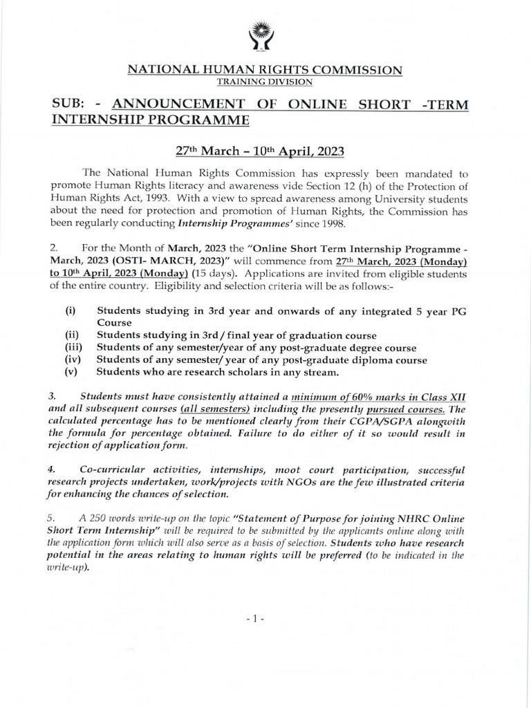 NHRC Internship | PDF