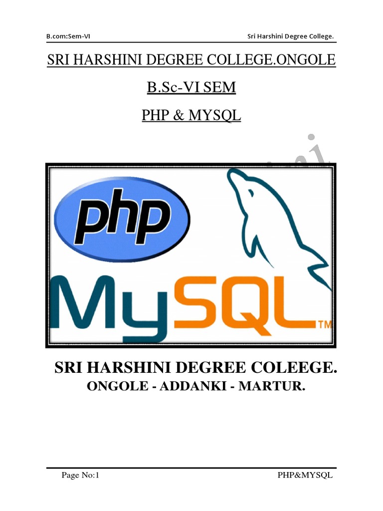 PHP & Mysql: Sri Harshini Degree College - Ongole B.Sc-Vi Sem | PDF | Php | Variable (Computer ...