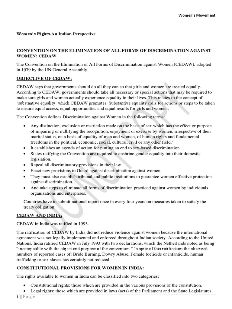 Women's Rights-An Indian Perspective | PDF | Convention On The ...