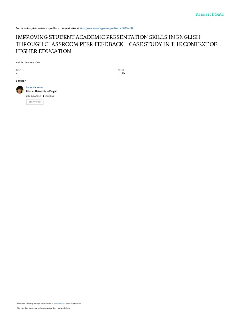 Improving Student Academic Presentation Skills in English Through Classroom Peer Feedback - Case ...