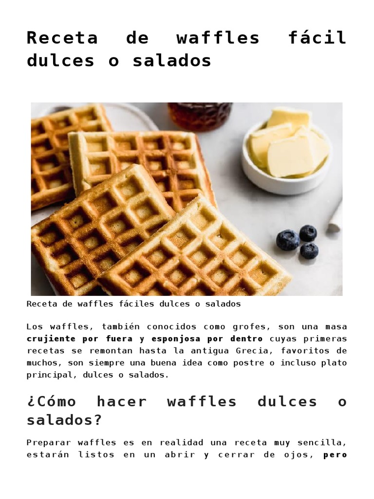 Receta de Waffles Fácil Dulces o Salados | PDF | Postres | Gofre