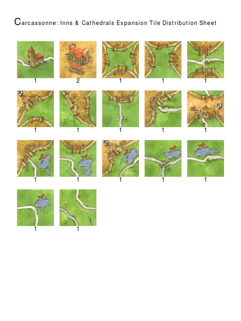 Arcassonne: Inns & Cathedrals Expansion Tile Distribution Sheet | PDF