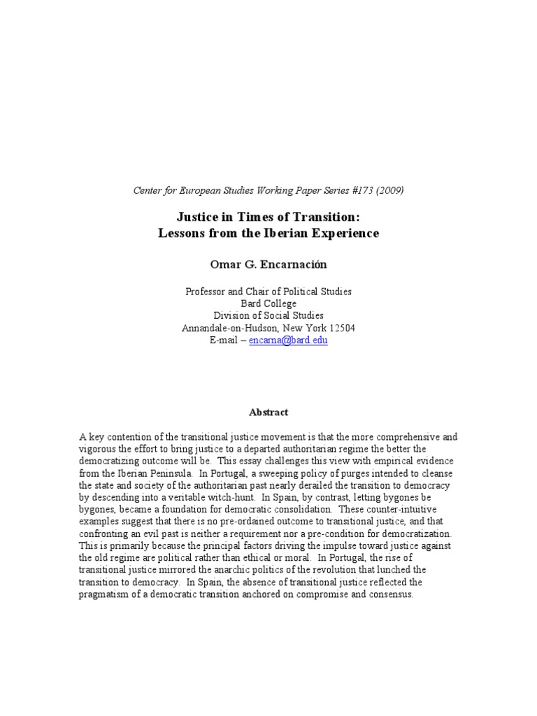 Justice In Times Of Transition Lessons From The Iberian Experience