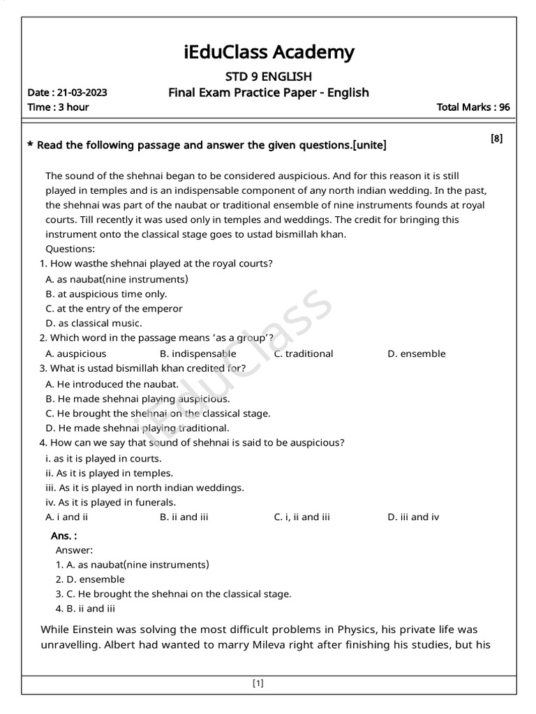 Grade 9 English Exam Prep | PDF | Art